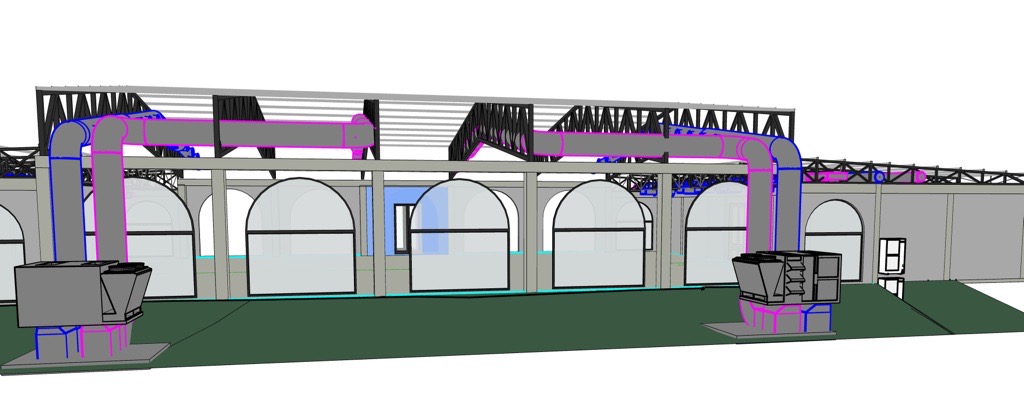 Panasonic heating and cooling system for a multifunctional glass hall